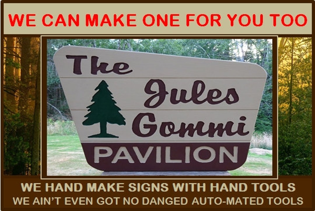 MEMORIAL PAVILION Sign, Forest Service Park Entrance Style Cabin Lodge ...