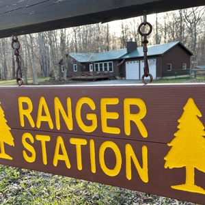 RANGER STATION Sign With Name Add-on, Park Style Trail Road Lodge ...