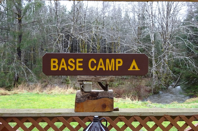 BASE CAMP Sign With Tent Symbol, Personalizable Park Style Campground ...