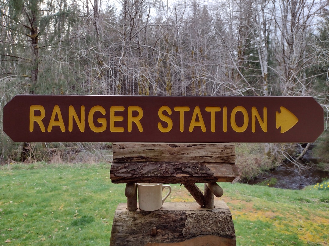 National Park Style RANGER STATION Sign With Arrow, Hand Carved Routed ...