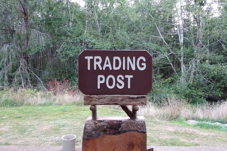 TRADING POST Park Style Campground Sign, Trail Road Cabin Refuge Lodge ...
