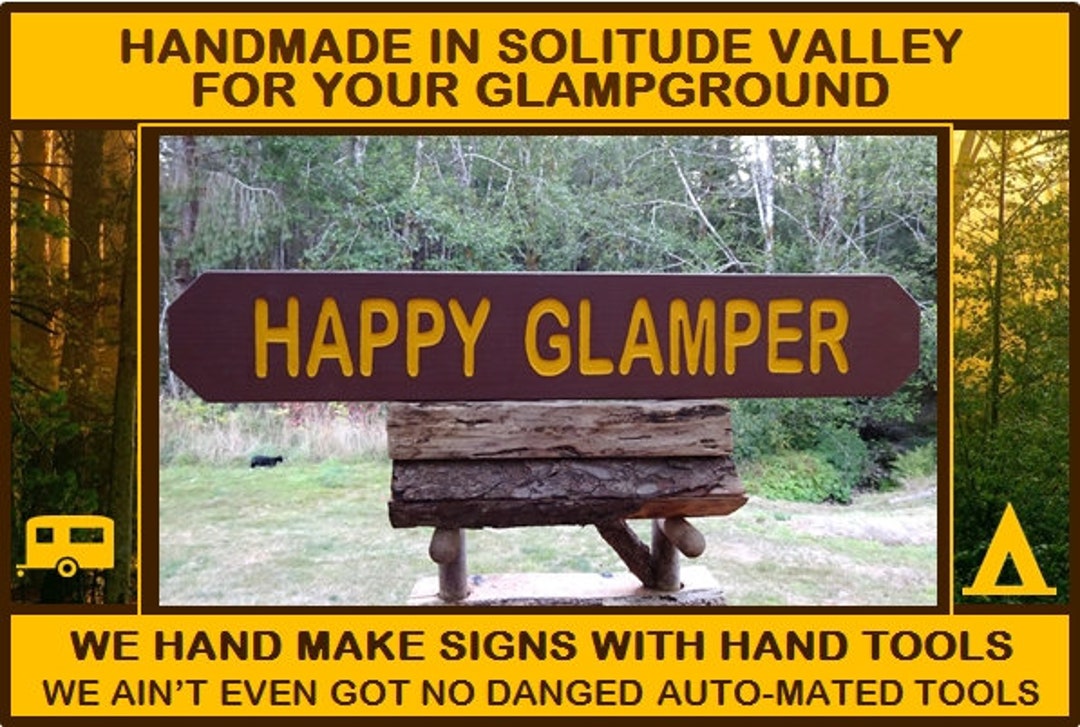 Park Style Glamping Sign, HAPPY GLAMPER, RV Park Cabin Refuge Lodge ...