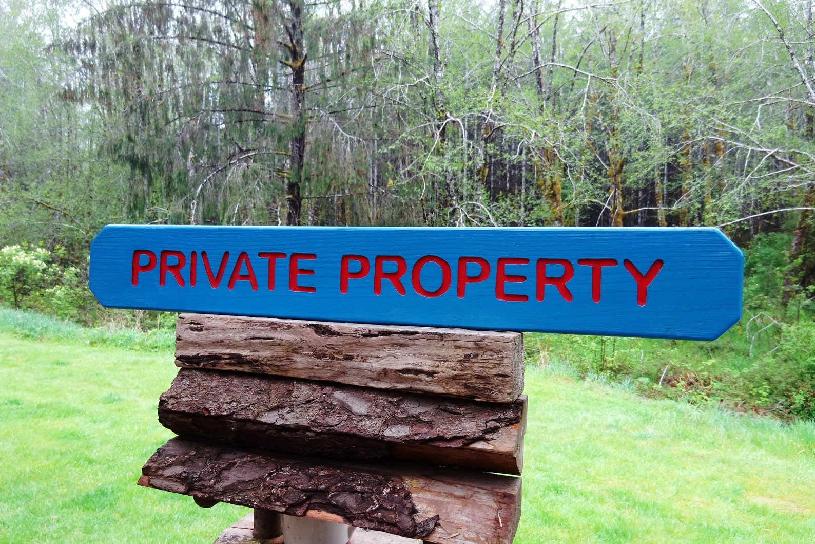 Hand Carved Private Property Sign: Rustic Home Security Gate Yard Camp ...