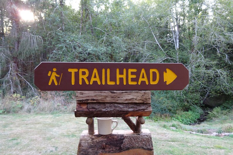 TRAILHEAD With Hiker and Arrowhead Park Style Path Trail Cabin - Etsy