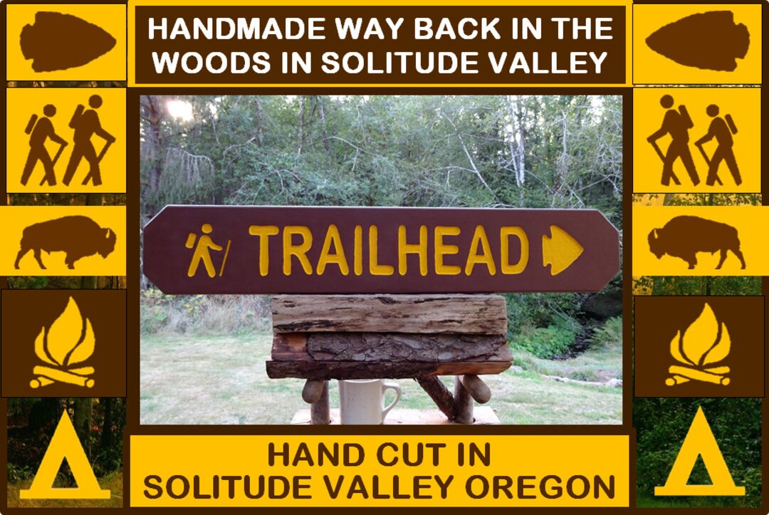 TRAILHEAD With Hiker and Arrowhead, Park Style Path Hiking Trail Cabin ...