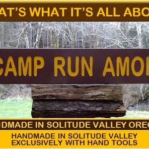 CAMP RUN AMOK Sign, Playful Park Style Path Trail Road Cabin Refuge ...
