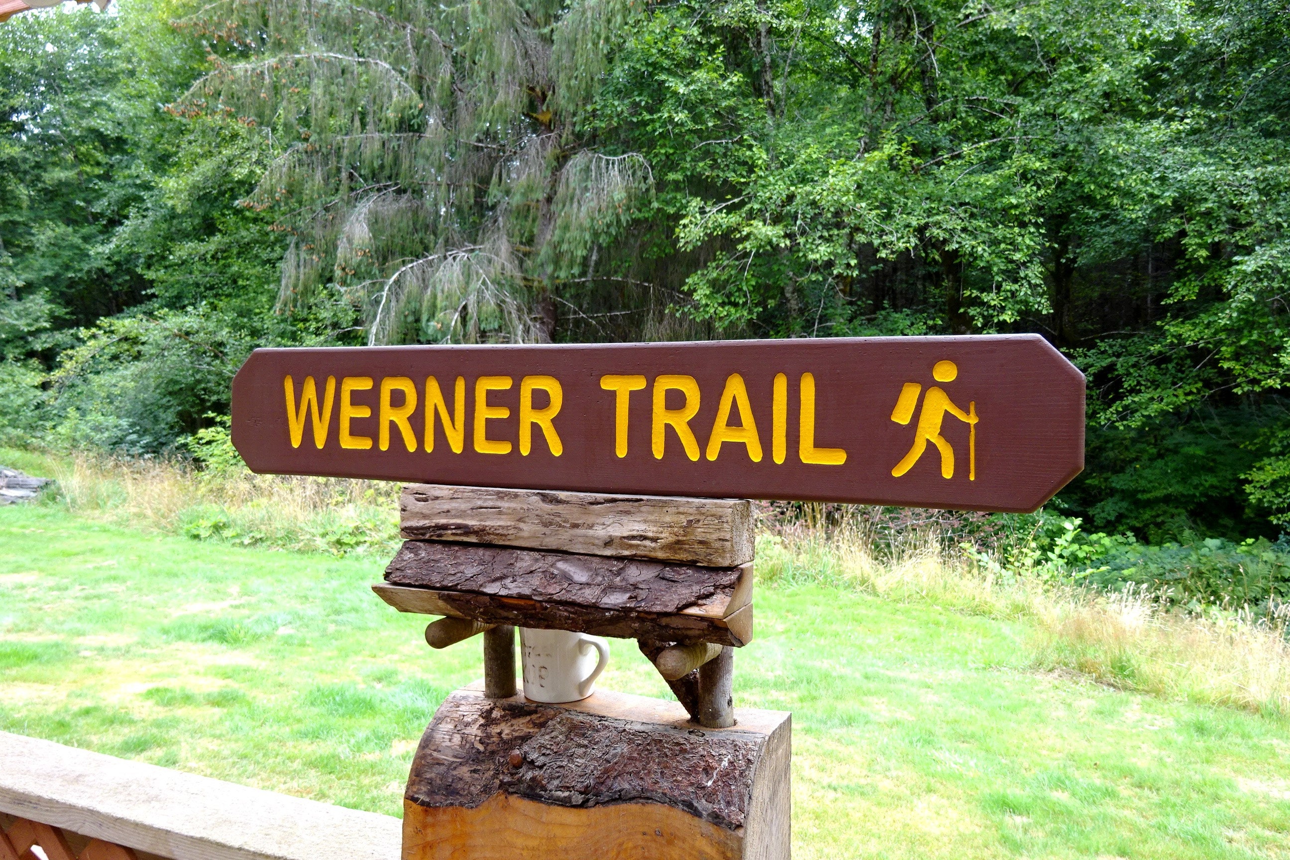 TRAIL NAME Family Name Sign & Hiker, Park Service Style Trail Cabin ...