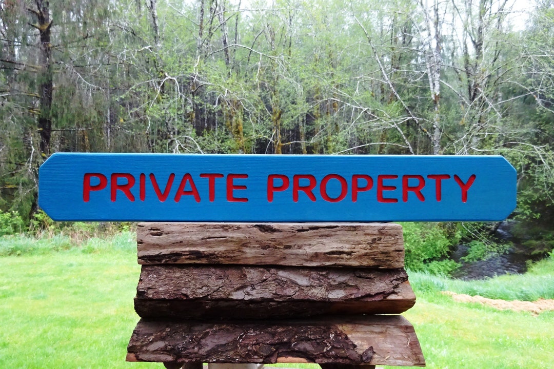Hand Carved Private Property Sign: Rustic Home Security Gate Yard Camp ...