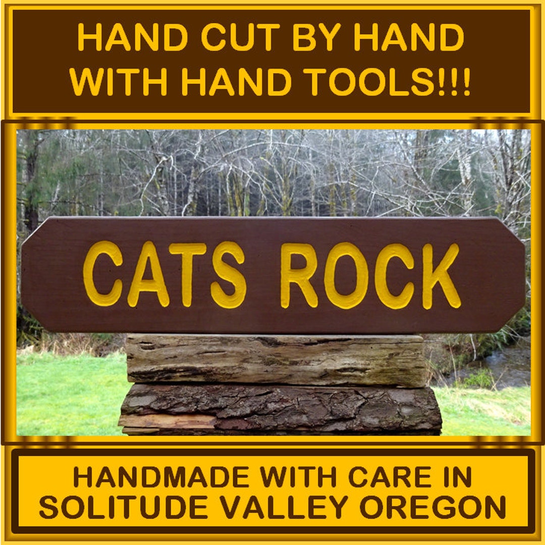 National Park Style CATS ROCK Sign. Feline Plaque for Yard House Cabin ...