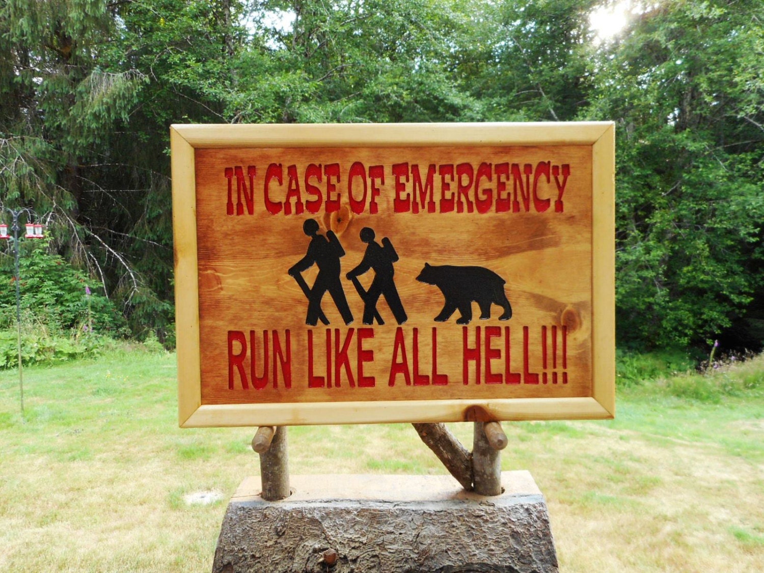 Bear Warning, in Case of Emergency Run Like All Hell Sign. Lodge Cabin ...