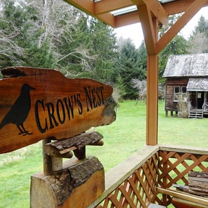 CROW’S NEST Sign on Natural-edge Volcanic Western Red Cedar, Carved ...