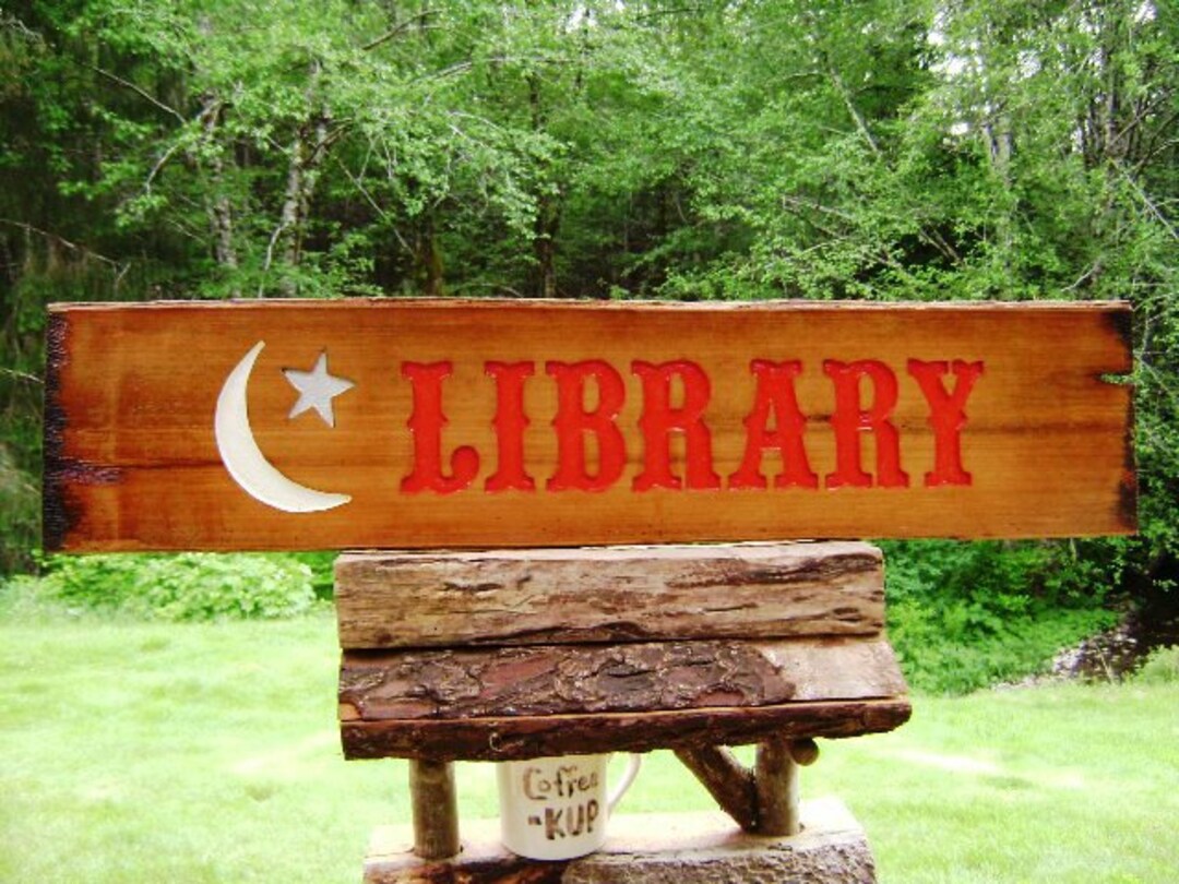 Primitive Outhouse Sign, LIBRARY. on Old Growth Western Red Cedar From ...