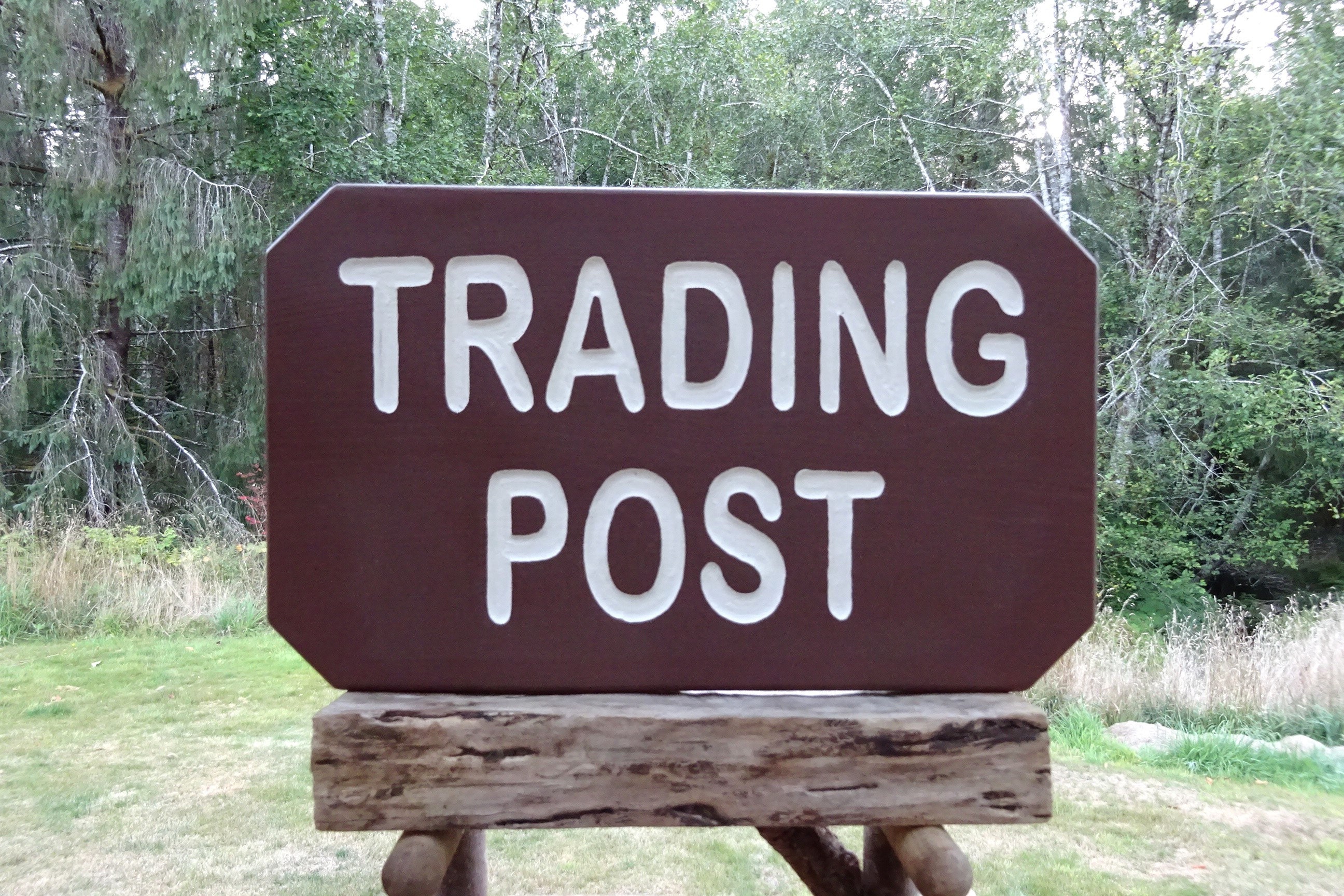 TRADING POST Park Style Campground Sign, Trail Road Cabin Refuge Lodge ...