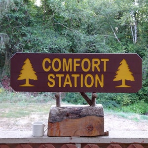 COMFORT STATION Sign, Park Style Relaxation Retreat Road Cabin Lodge ...