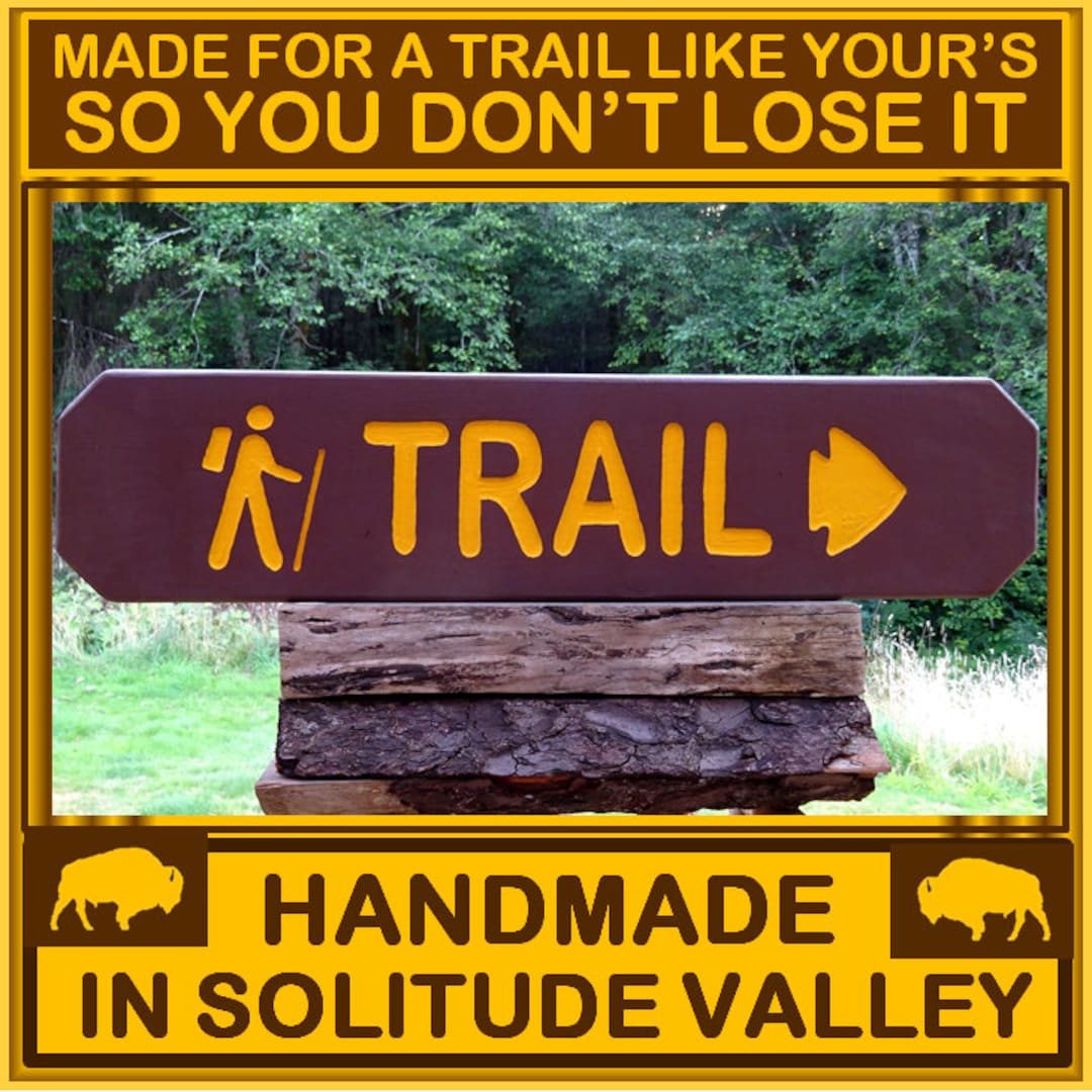 National Park Style TRAIL With Arrow & Hiker Sign. Hiking Trail Cabin ...