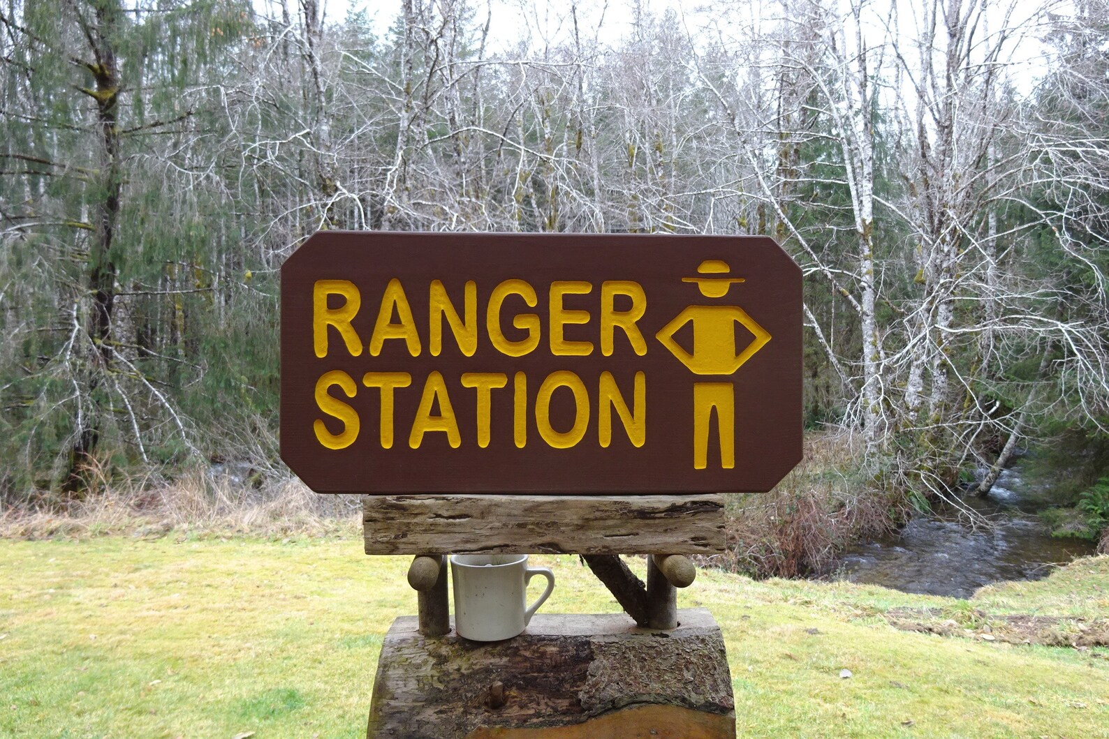 Park Style RANGER STATION Sign With Ranger Symbol, Trail Cabin Lodge ...