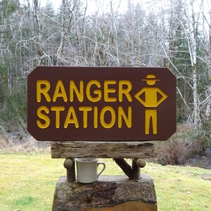 Park Style RANGER STATION Sign With Ranger Symbol, Trail Cabin Lodge ...