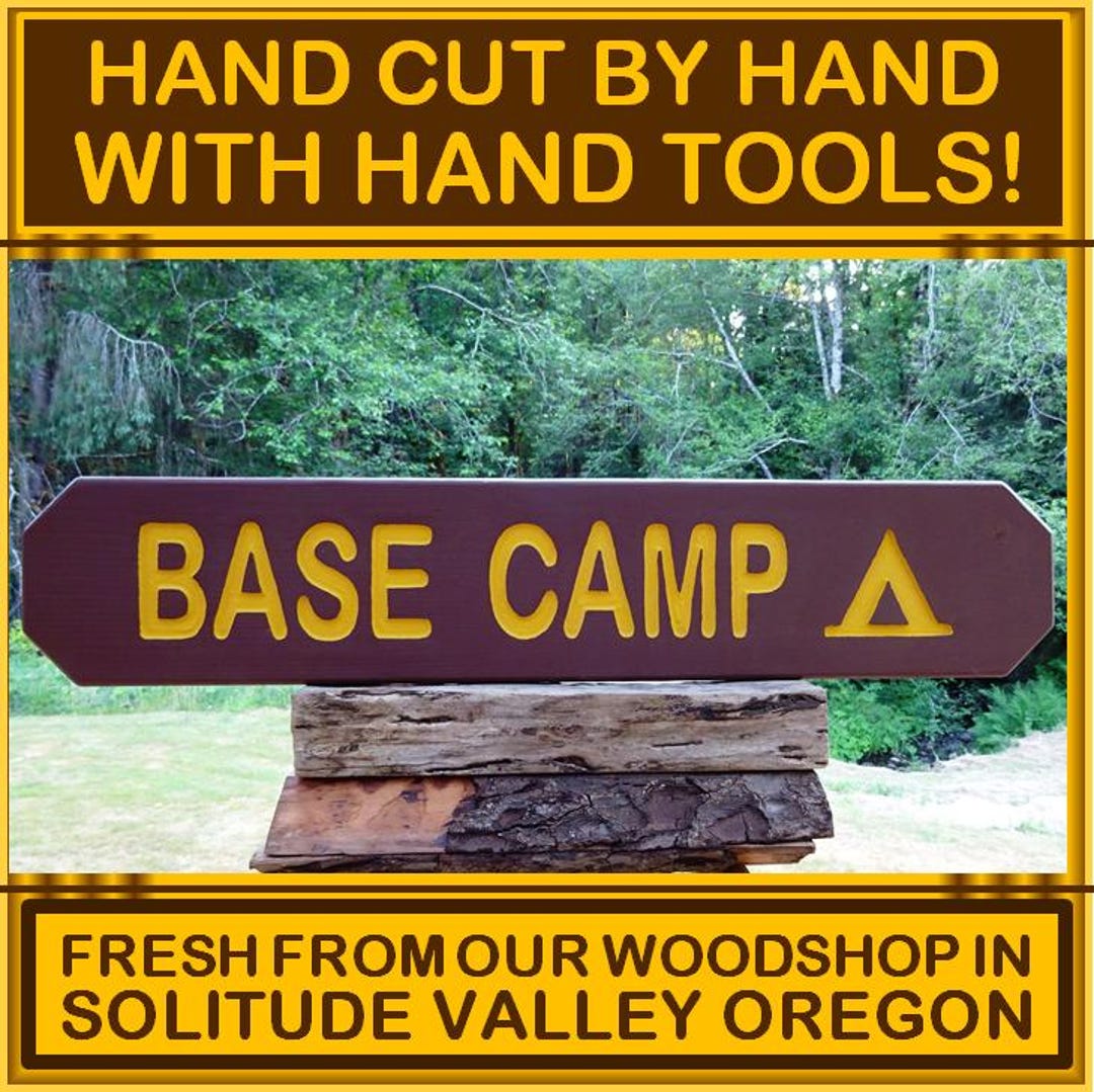 Park Style Personalizable BASE CAMP Sign With Tent Symbol Sign. Trail ...