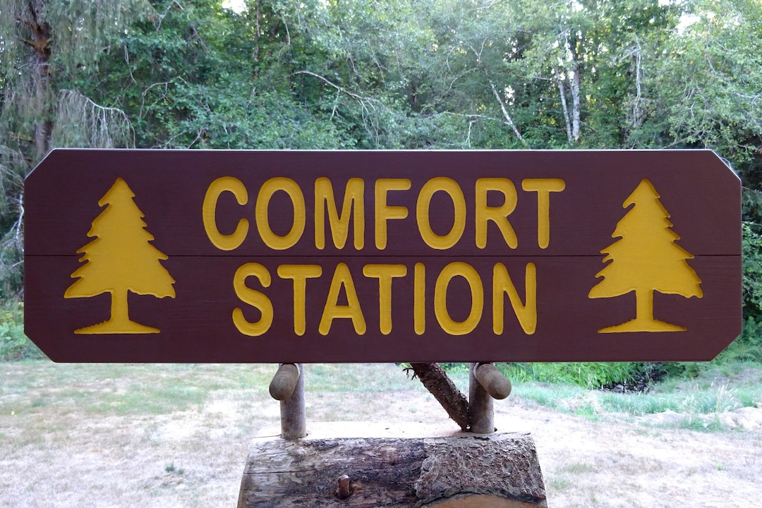 COMFORT STATION Sign, Park Style Relaxation Retreat Road Cabin Lodge ...