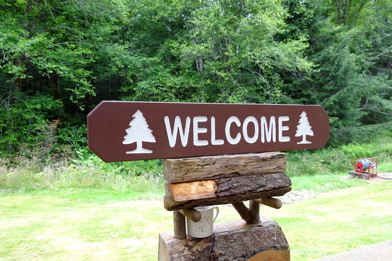 WELCOME park style sign trail road cabin refuge lodge retreat | Etsy