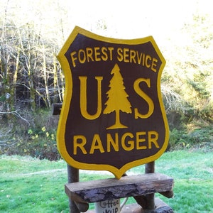 RANGER Shield, FOREST SERVICE Park Sign for Cabin Lodge Camp Sign. Hand ...