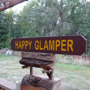 Happy Glamper Park Style Glamping Sign, RV Park Cabin Refuge Lodge ...
