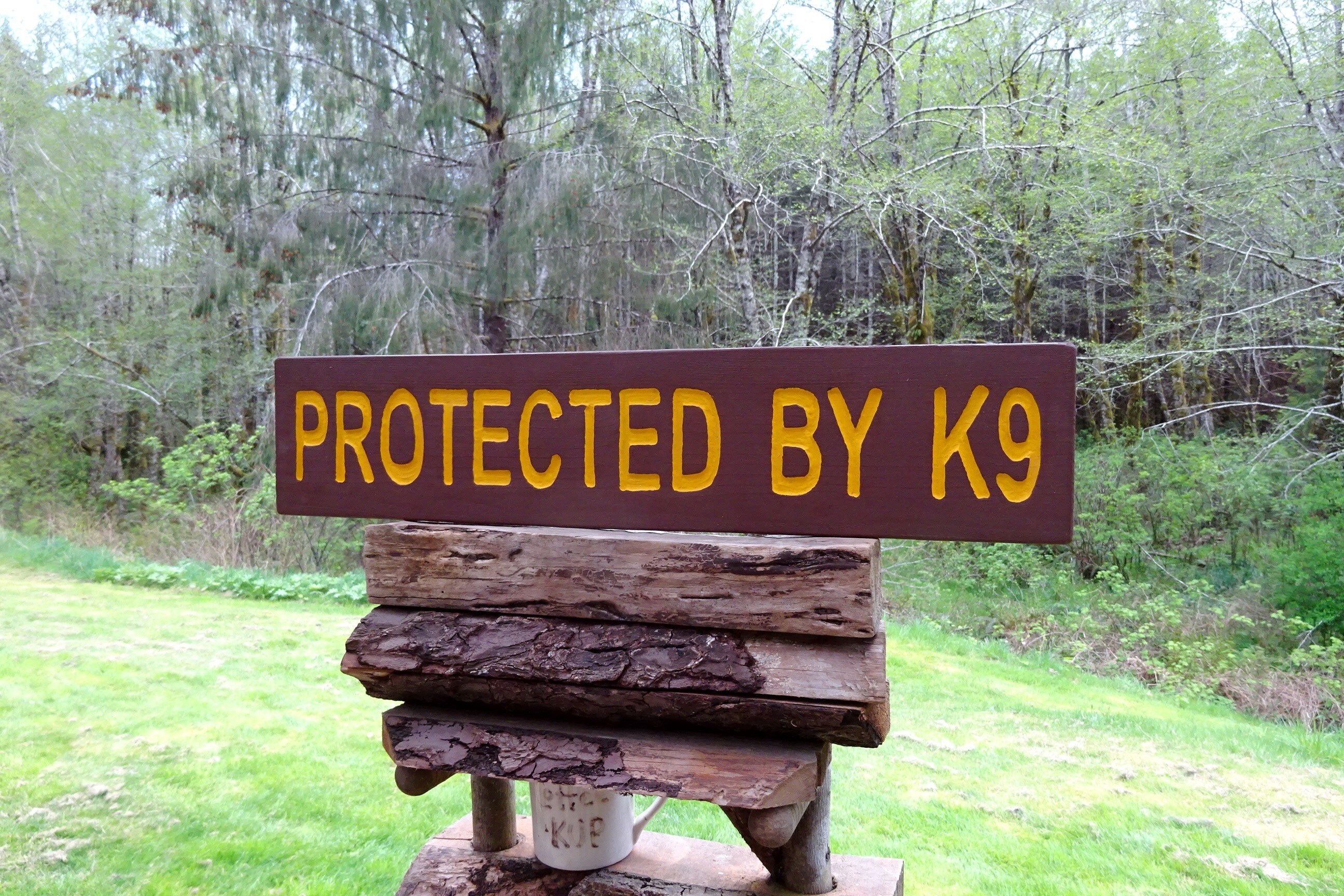 Dog Warning Property Security Sign, PROTECTED BY K9, Hand Carved Routed ...