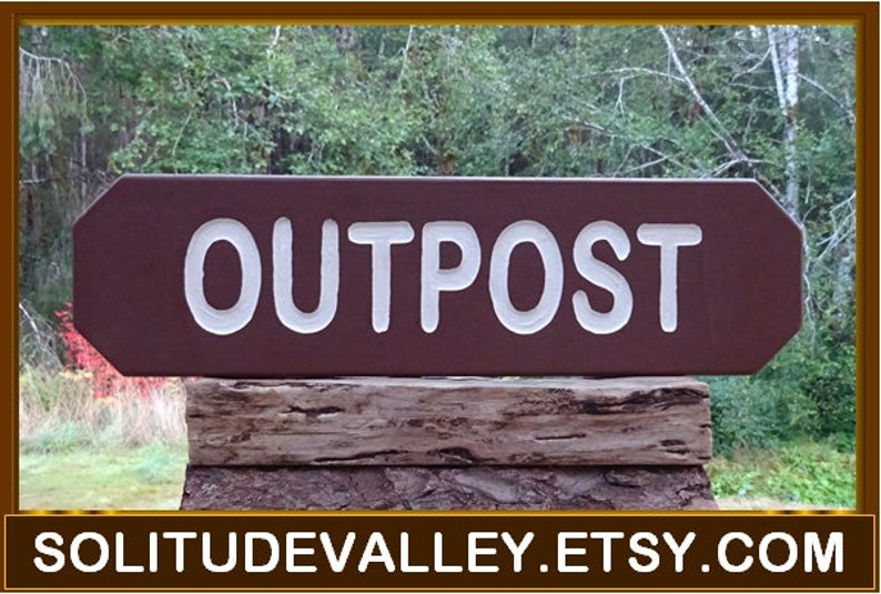 Park Style OUTPOST Sign. White Letters on a Brown Sign Cabin - Etsy