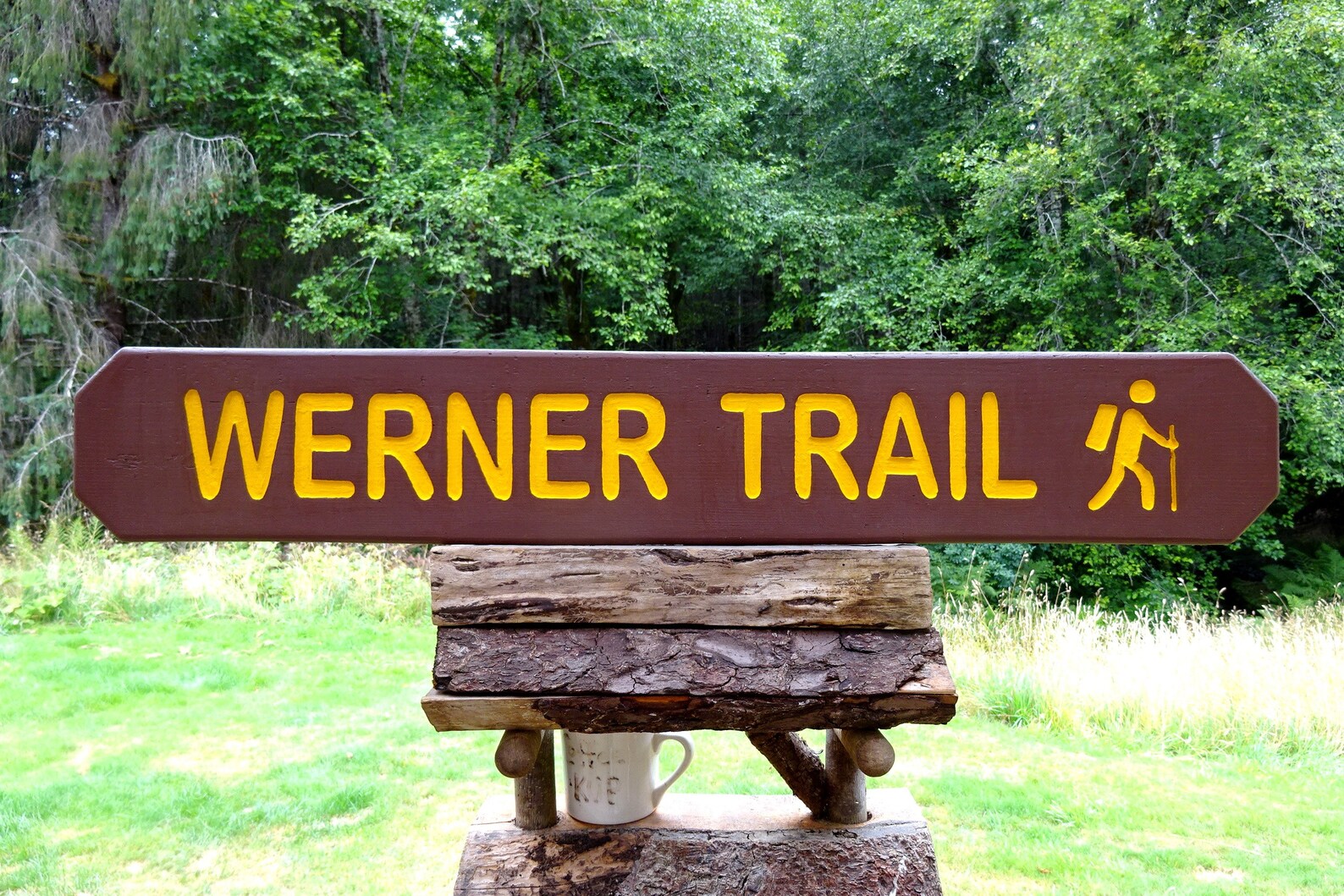 TRAIL NAME Family Name Sign & Hiker, Park Service Style Trail Cabin ...