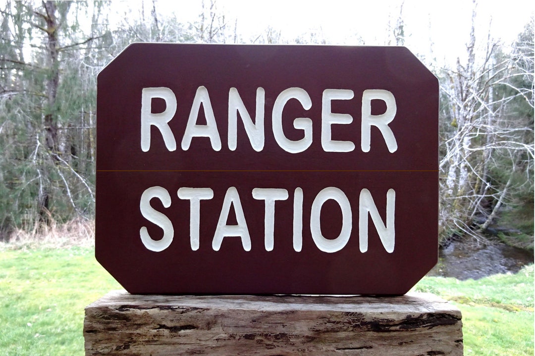 National Park Style RANGER STATION Sign. Hiking Trail Road Street Cabin ...