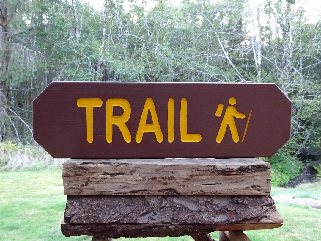 NATIONAL PARK TRAIL Sign With Hiker Park Style Trail Cabin Lodge ...