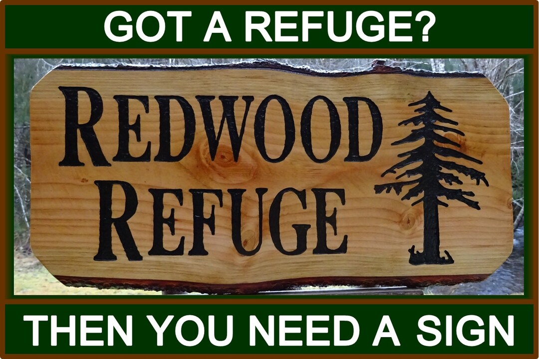 REDWOOD REFUGE Customizable Wood Slab Sign, for Your Road Street Drive ...