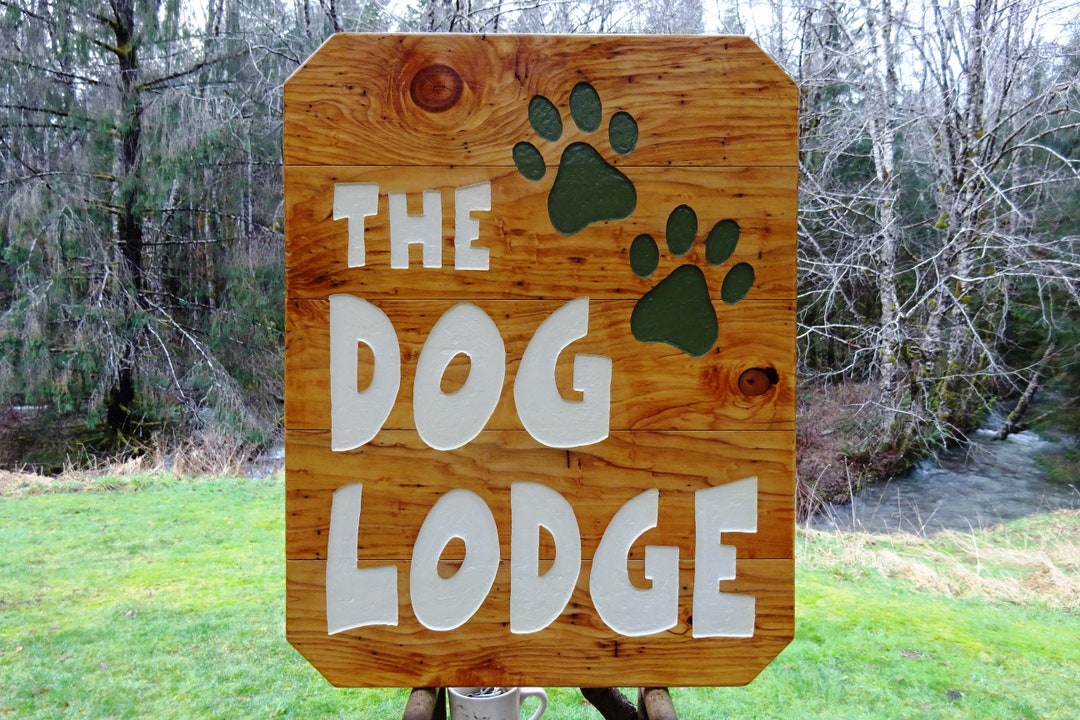 THE DOG LODGE, Kennel or Animal Shelter Sign Hand Carved Routed Painted ...