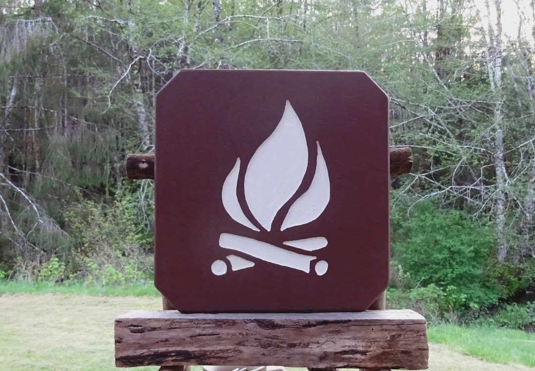 CAMPFIRE SYMBOL or ICON Vintage Style Campground Sign, Trail Road Cabin ...