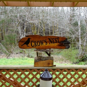 CROW’S NEST Sign on Natural-edge Volcanic Western Red Cedar, Carved ...