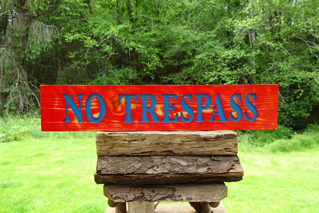 Hand-carved Distressed No Trespass Sign, Blue on Red Painted Wood Sr782 ...