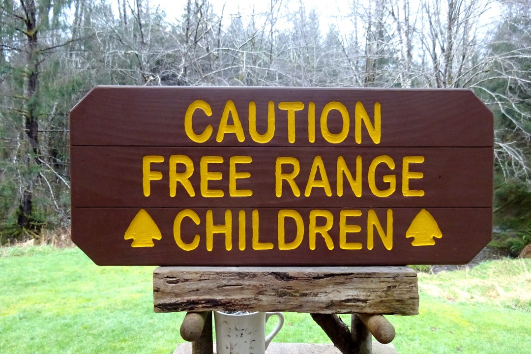 Caution FREE RANGE CHILDREN Sign, Park Style Trail Road Cabin Lodge ...