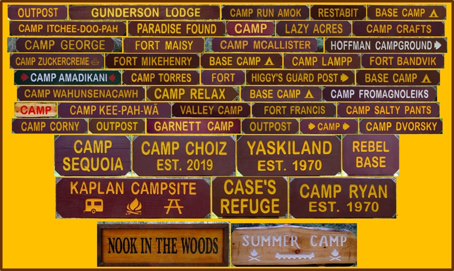 FAMILY NAME CAMPGROUND Sign, Park Style Path Trail Home Cabin Lodge ...
