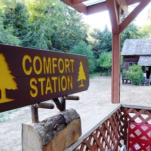 COMFORT STATION Sign, Park Style Relaxation Retreat Road Cabin Lodge ...