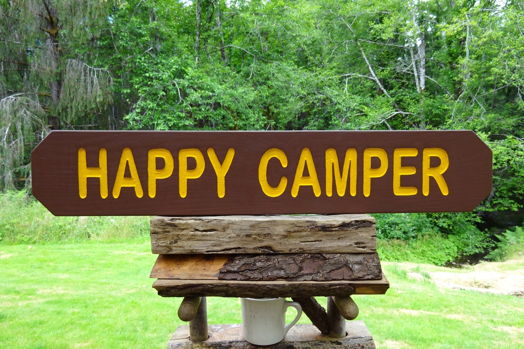 HAPPY CAMPER Park Style Camping Sign, RV Park Cabin Refuge Lodge ...