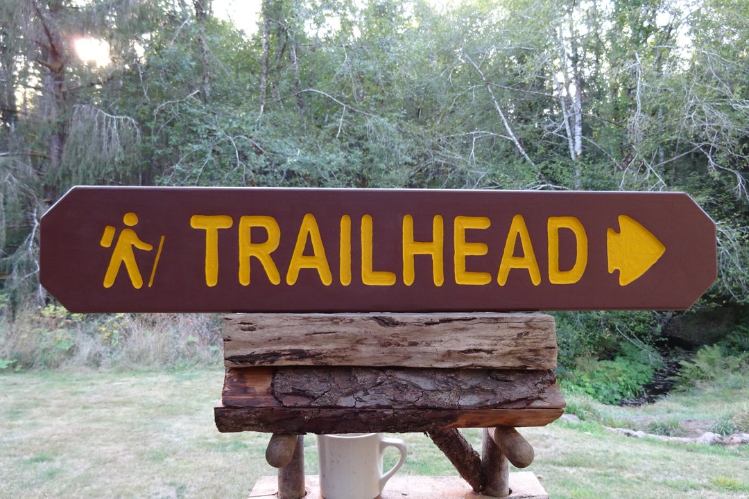 TRAILHEAD With Hiker and Arrowhead, Park Style Path Hiking Trail Cabin ...