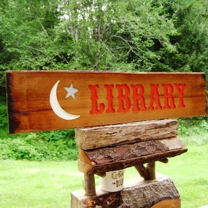 Primitive Outhouse Sign, LIBRARY. on Old Growth Western Red Cedar From ...