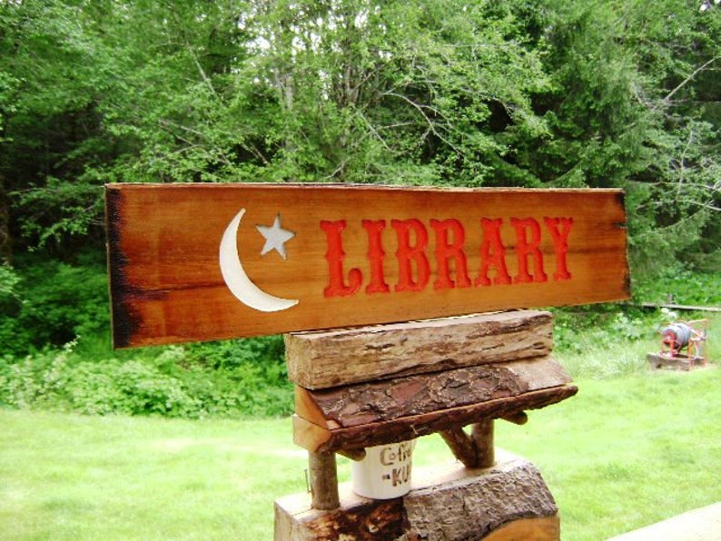 Primitive Outhouse Sign LIBRARY. on Old Growth Virgin Western - Etsy