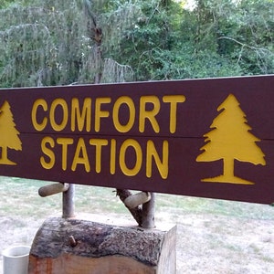 COMFORT STATION Sign, Park Style Relaxation Retreat Road Cabin Lodge ...