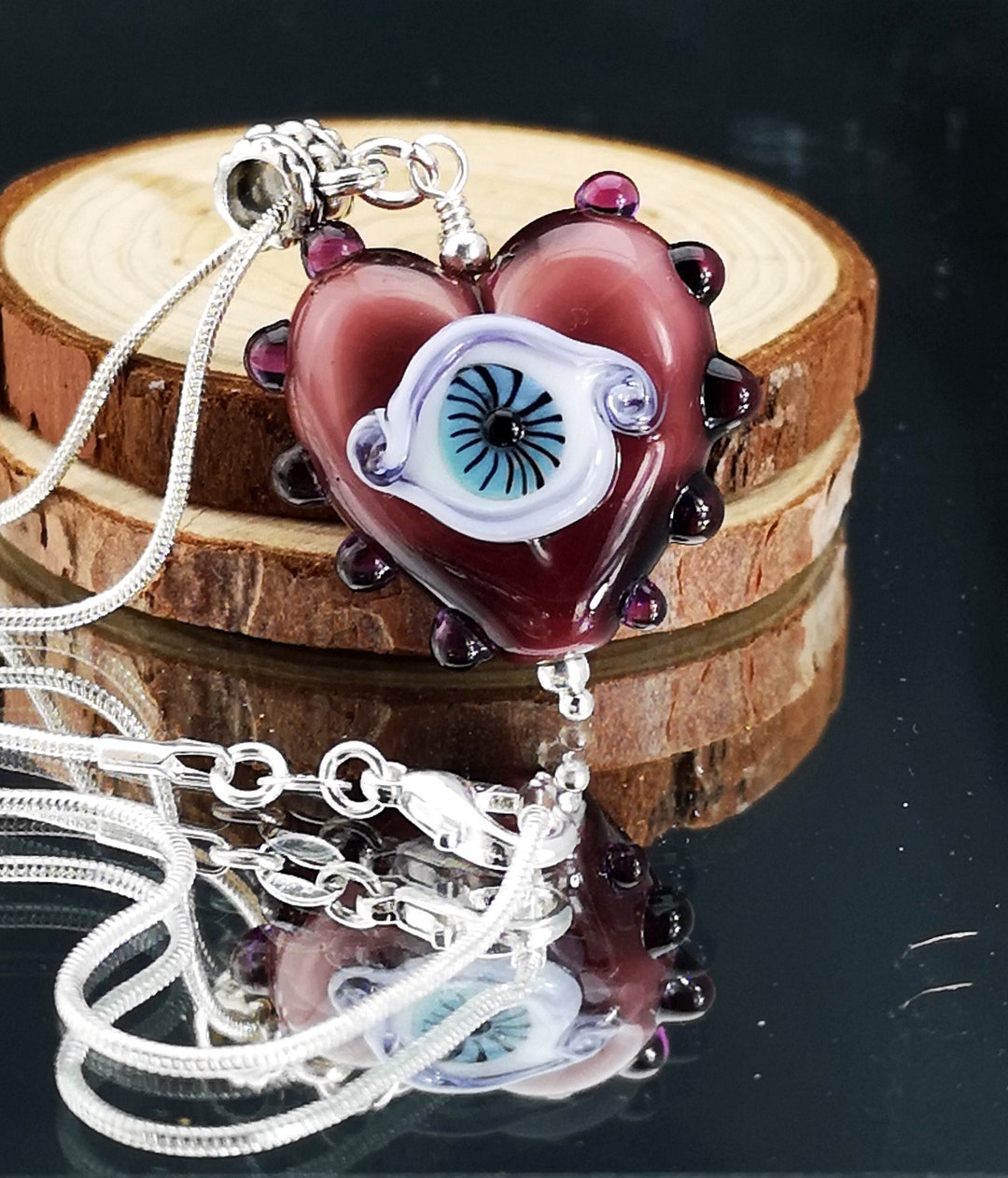 Lampwork Glass Heart Bead Pendant Eye Mexican Sacred Heart Jewellery - Etsy
