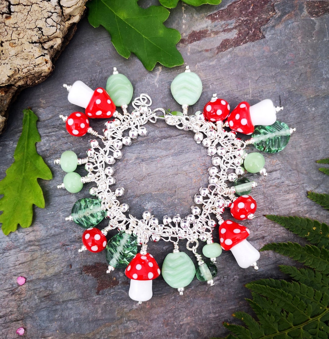 Whimsical Lampwork Mushroom Bracelet Handcrafted Nature-inspired ...