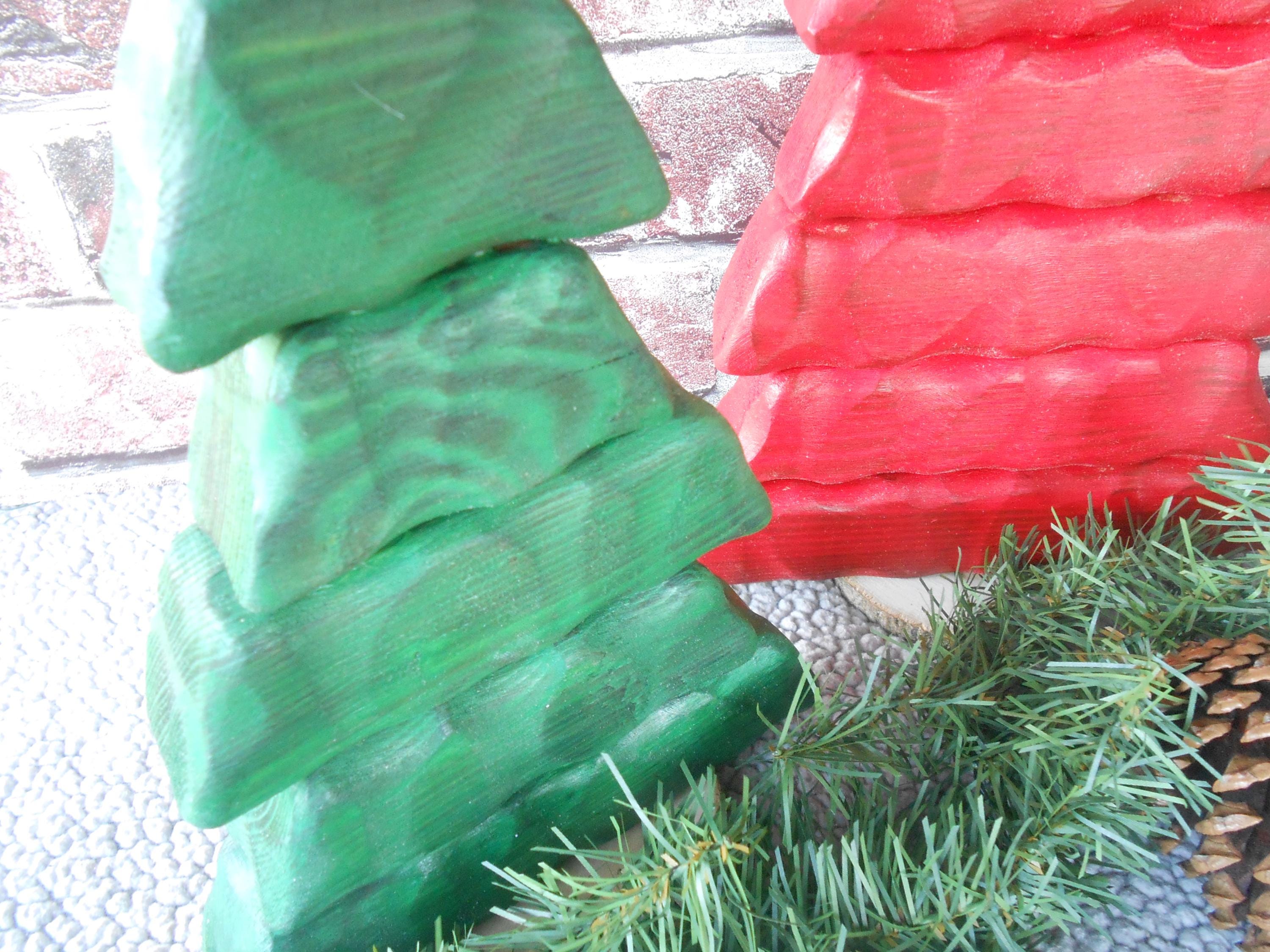 Wood 3 Piece Christmas Tree Set. Red, White, Green. - Etsy