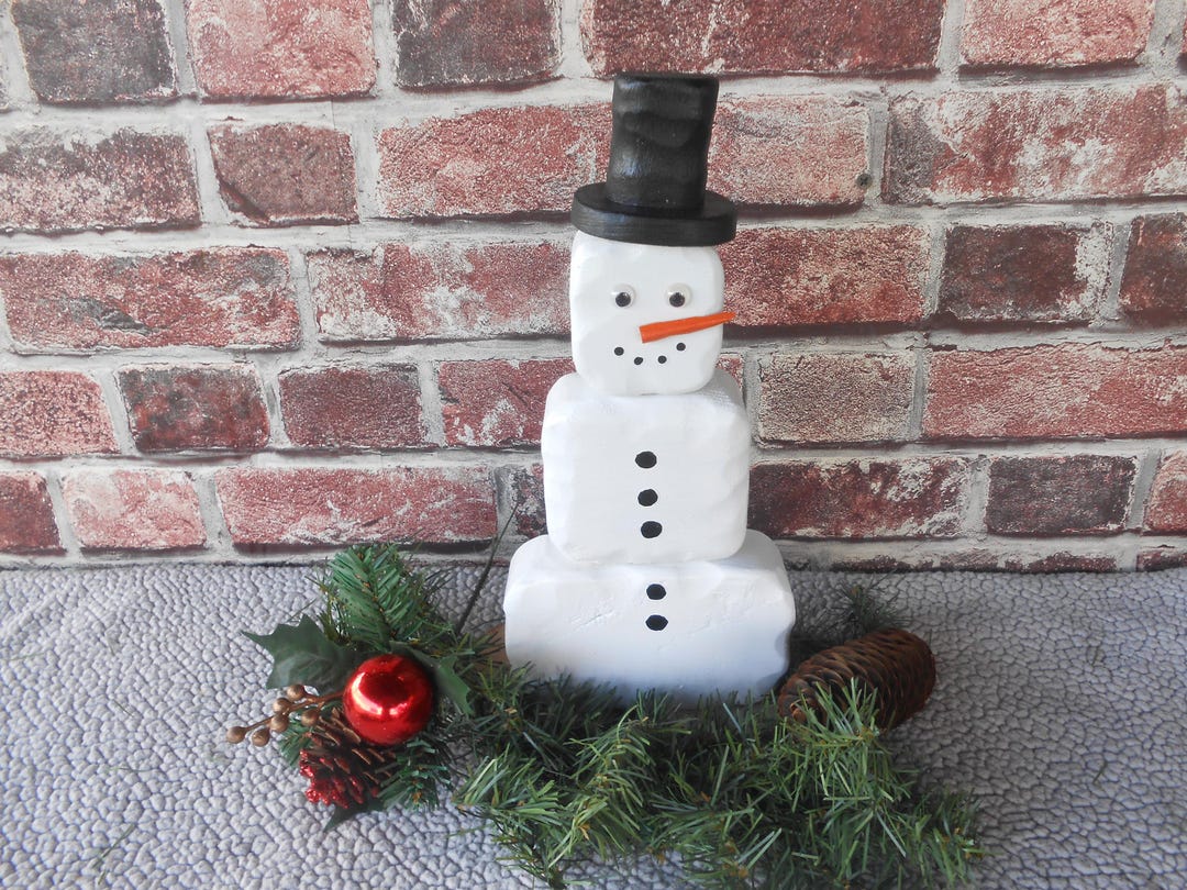 Handmade Wood Snowman With Hat and Googly Eyes - Etsy