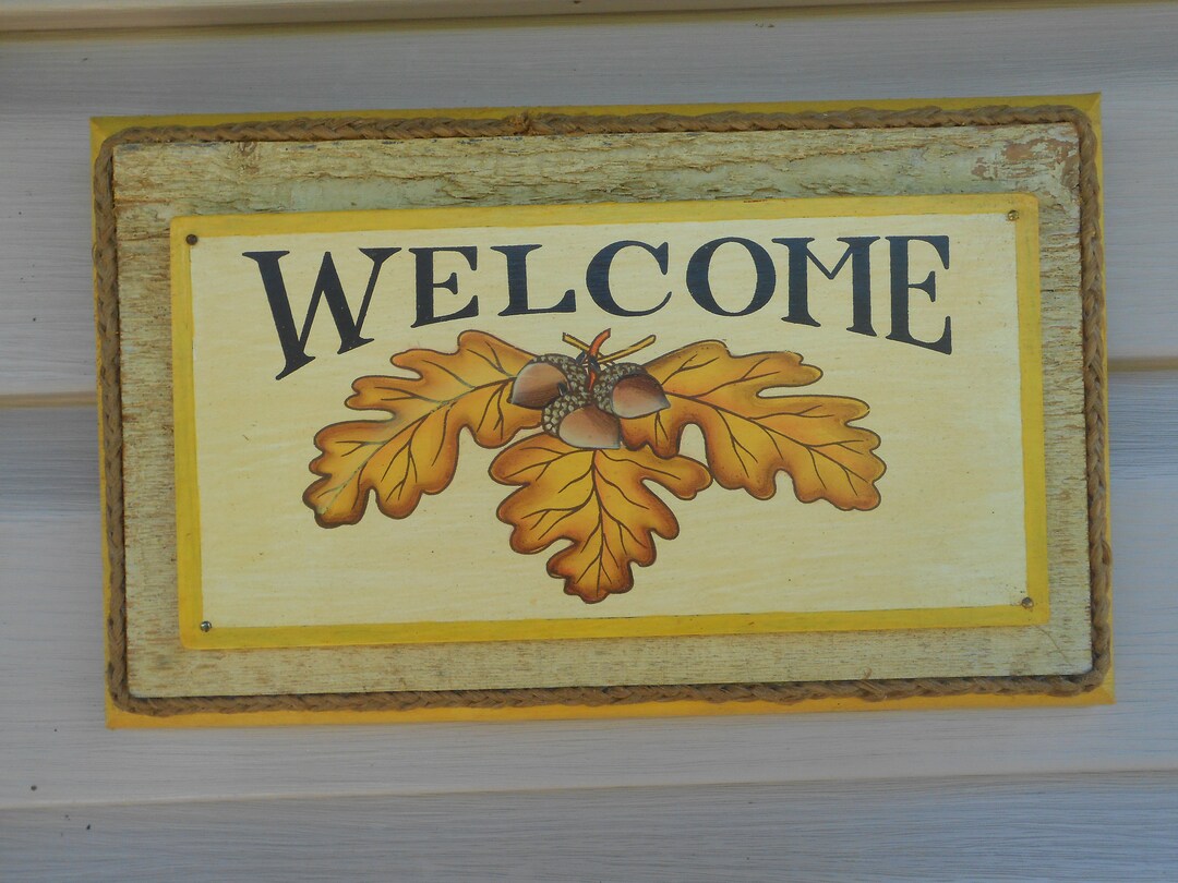 Welcome Plaque Acorns and Oak Leaves for Front Door - Etsy