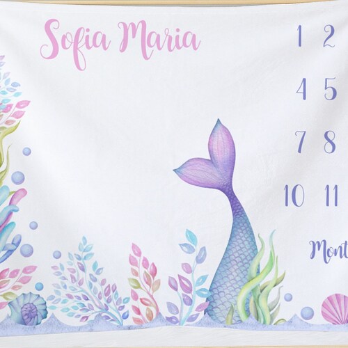 Monthly Milestone Blanket Mermaid Baby Blanket - Etsy